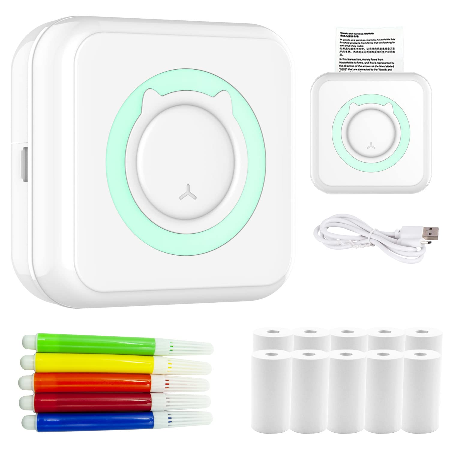 InstaProud - Portable Sticker Mini Printer, Mini C15 Pocket Thermal Printer,Wireless Bluetooth Photo Printer, Portable Label Sticker Printer for Photos Diaries Memos Study Notes(Blue-10 Paper Rolls)