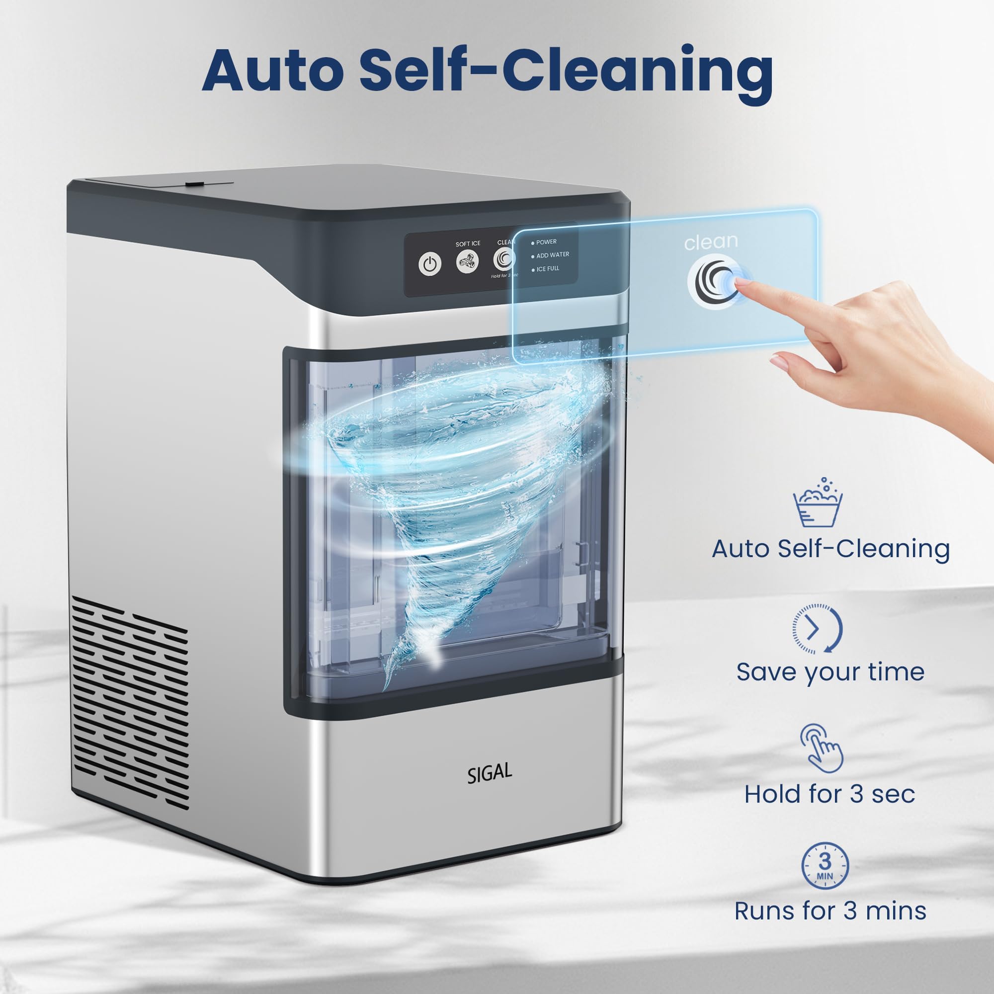 MERITLIFE Pellet Nugget Ice Maker,Countertop Small Ice Machine,Crunchy Chewable Soft Ice,1.3L Water Tank,Auto Cleaning,Fresh Ice for Kitchen,Bars,Office,Parties (M2)