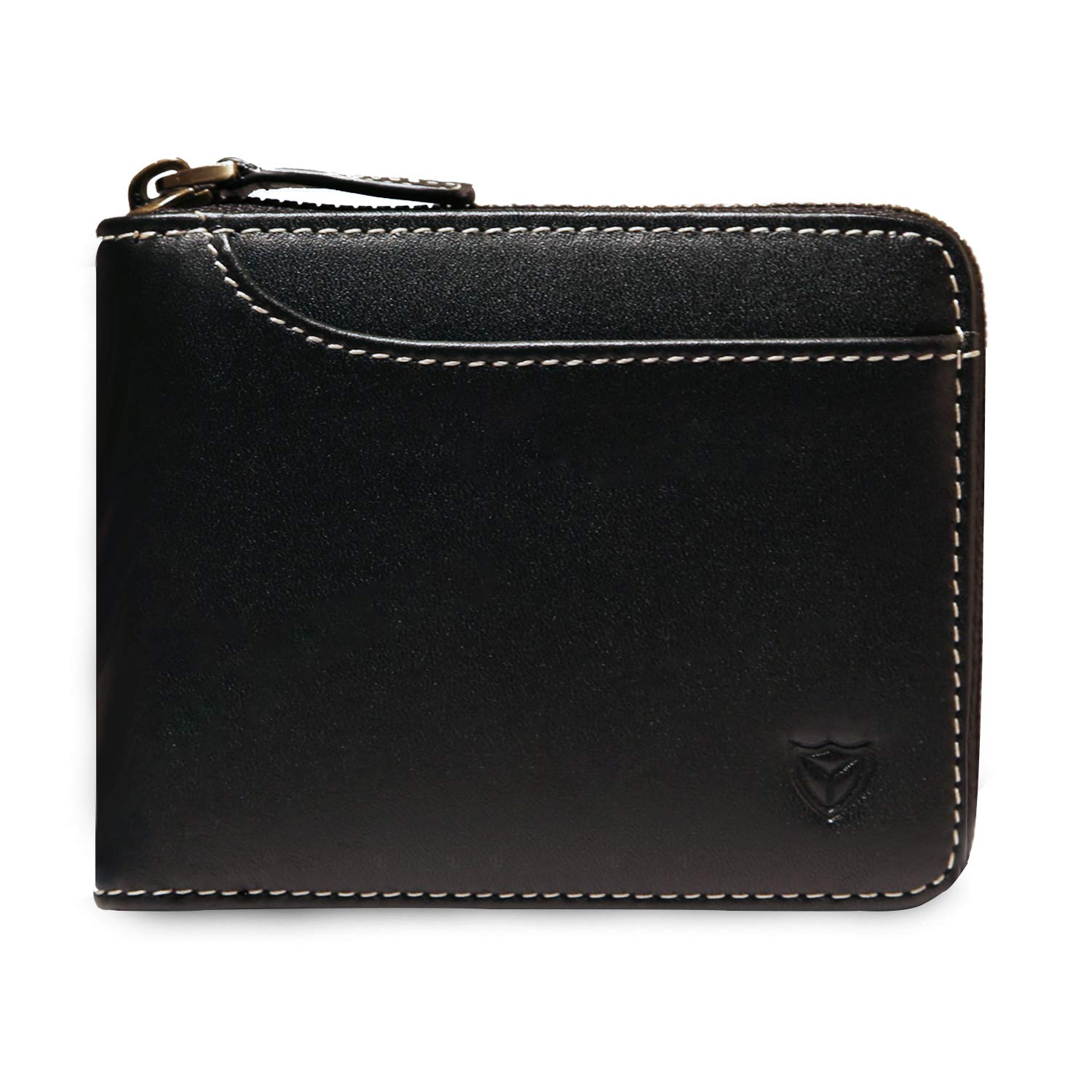 DONWORD RFID Men's Leather Zipper wallet Zip Around Wallet Bifold Multi Card Holder Purse (Black)