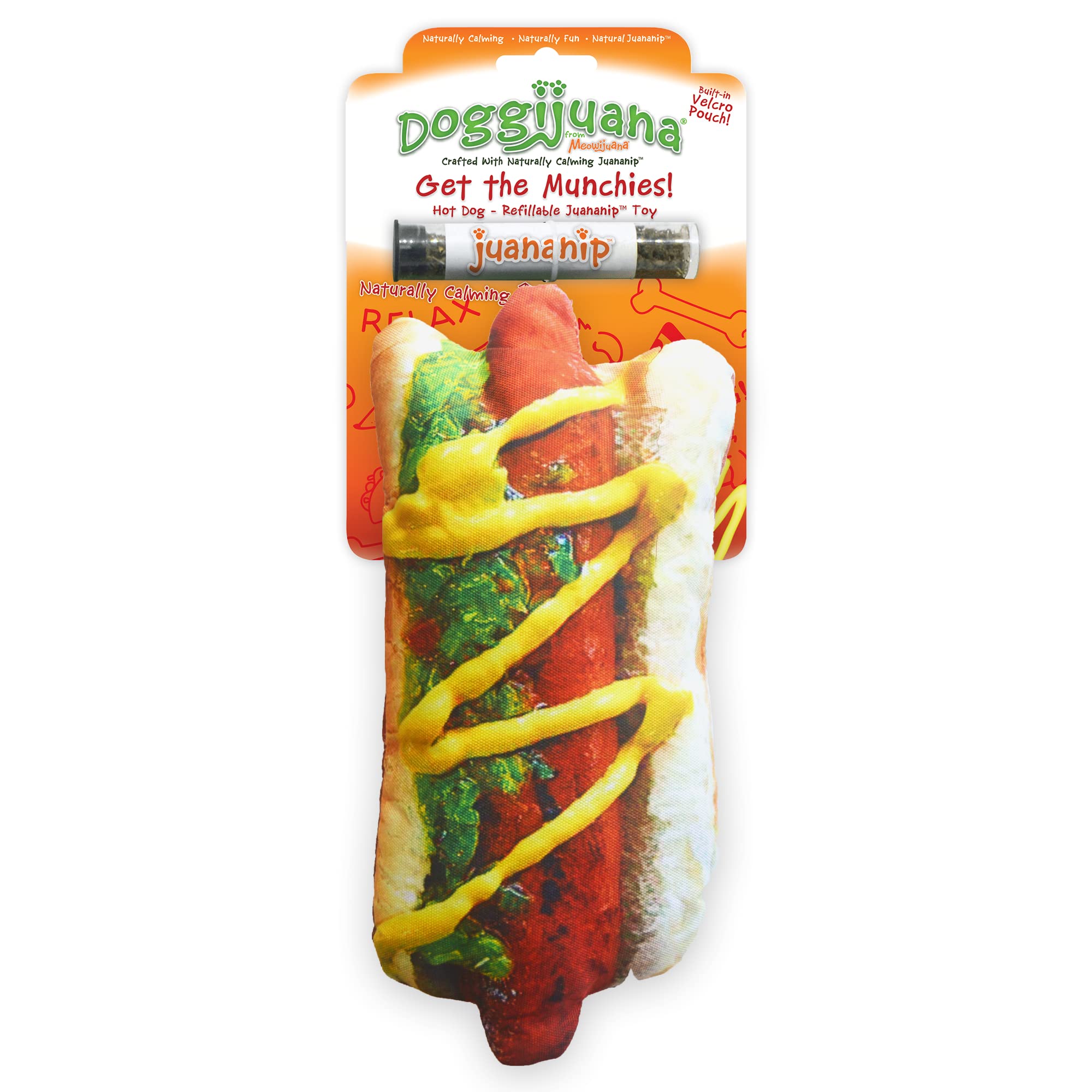 Doggijuana | Refillable Catnip Dog Toy | Naturally Calming | Catnip Grown in The USA (Hot Dog)