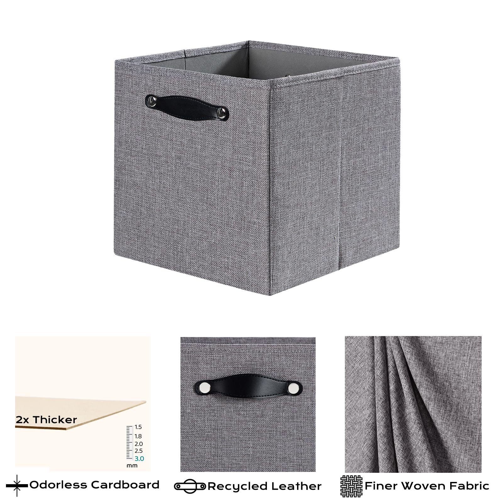 FABINADO Thickened Storage Cubes, 13x15 Inch Foldable Storage Cuby Bin with Dual Handles for Kallax, Gray, 4 Pack