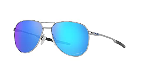 Oakley Men's OO4147 Contrail Aviator Sunglasses, Satin Chrome/Prizm Sapphire, 57 mm