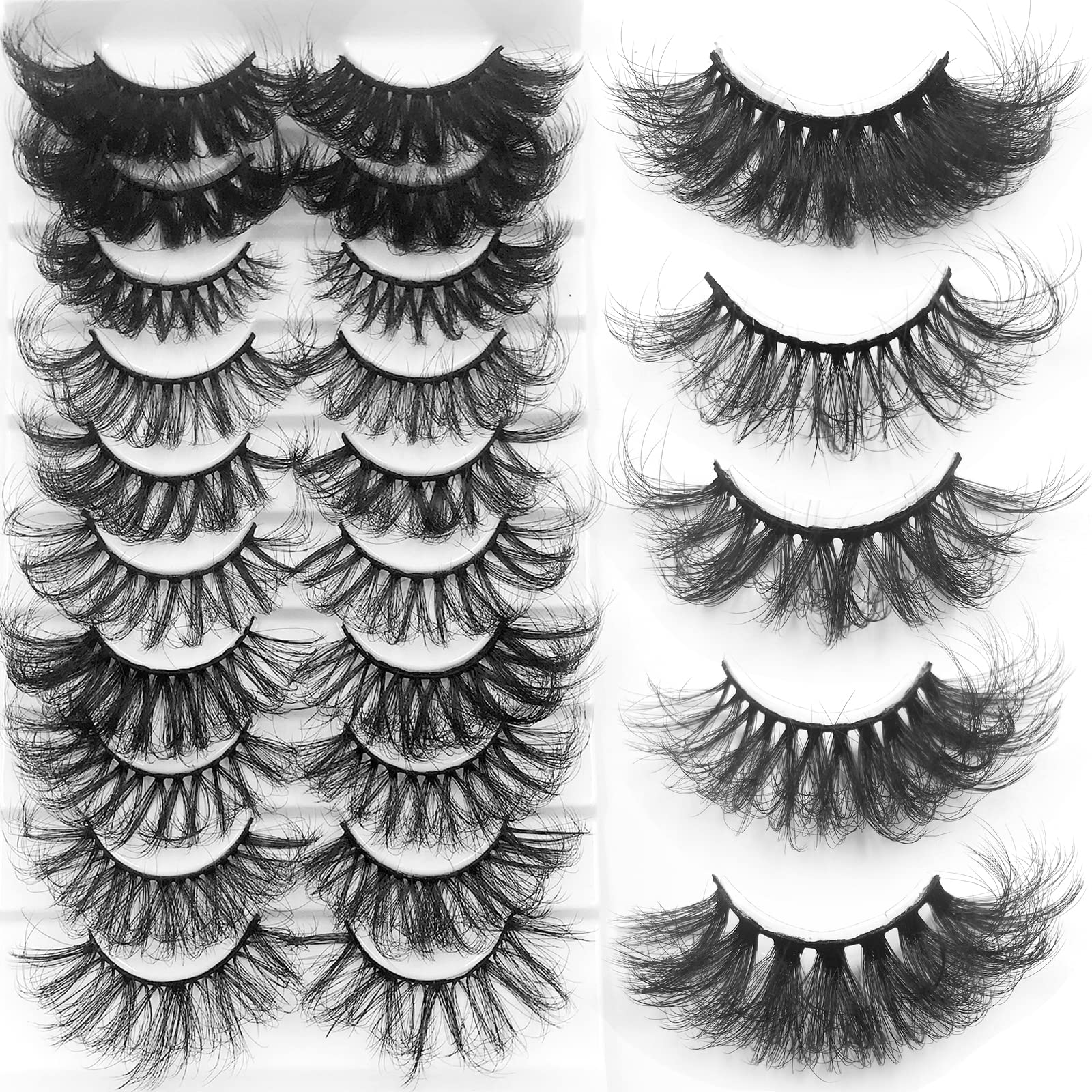IFLOVEDEKD 10 Styles 25mm Lashes Dramatic Fake Eyelashes 10 Pairs False Eyelashes Thick Lashes Mink Fluffy Lashes 5D Lashes 25mm Mink Lashes Long Lashes Soft Strip Lashes Wispy False Lashes Pack
