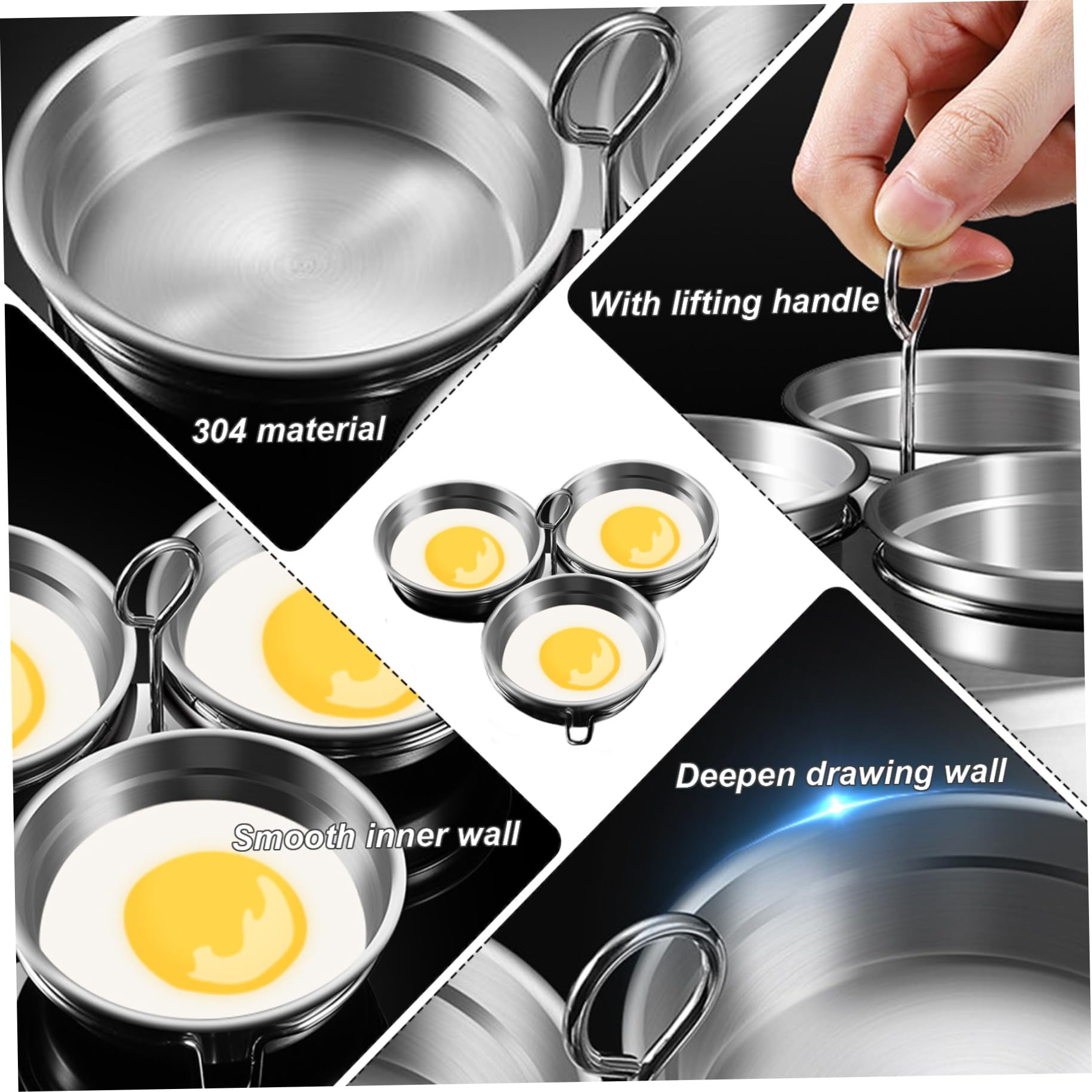 KDAMGOQE Stainless Steel Egg Poacher, 3-Cup Poached Egg Cooker with Rack and Anti-Scalding Handle for Microwave Oven Stovetop, Round Poached Egg Cooker