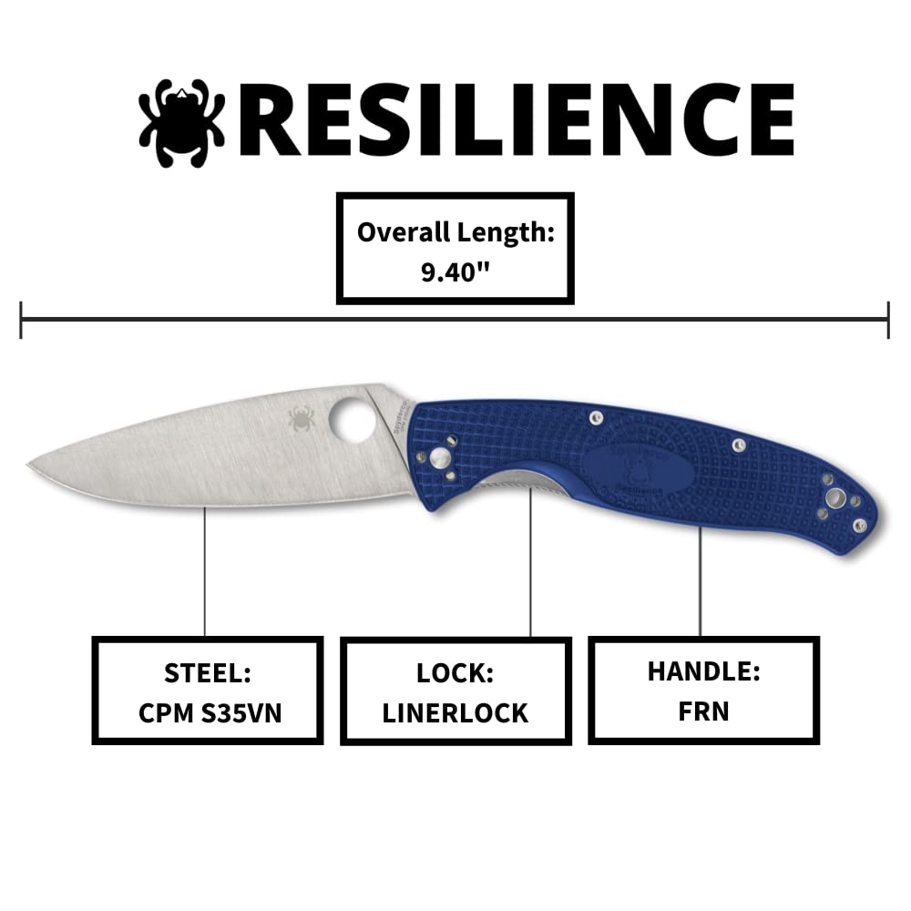 Spyderco Resilience Lightweight Folding Knife with CPM S35VN Stainless Steel Blade and Durable Blue FRN Handle - PlainEge - C142PBL