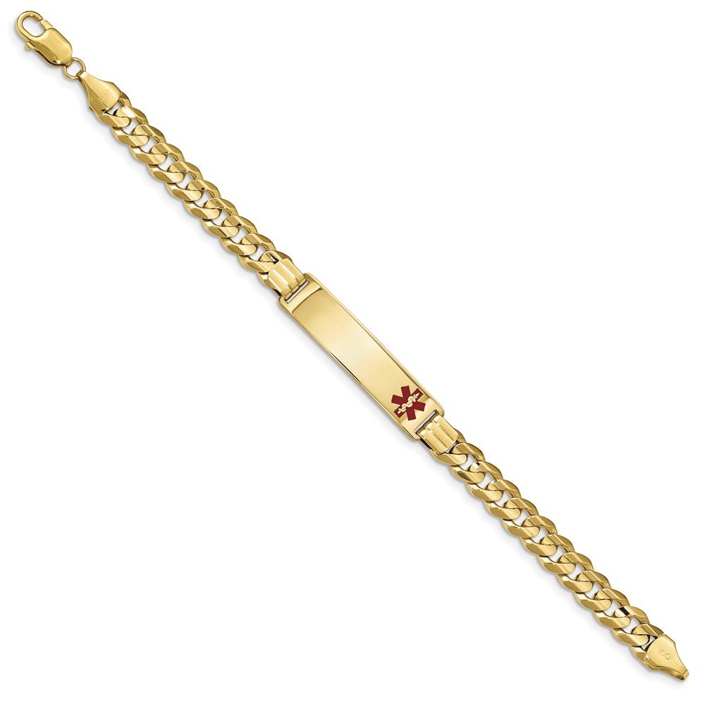 FB Jewels Solid 14K Yellow Gold Medical Red Enamel Curb Id Bracelet