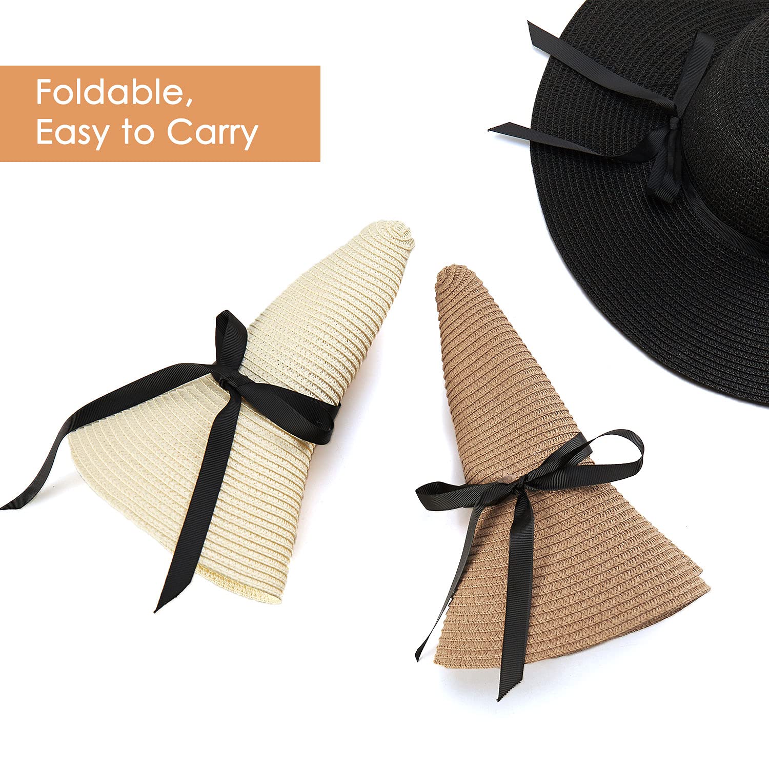 FARVALUE Womens Straw Hat Wide Brim Floppy Beach Cap Adjustable Sun Hat for Women UPF 50+ White