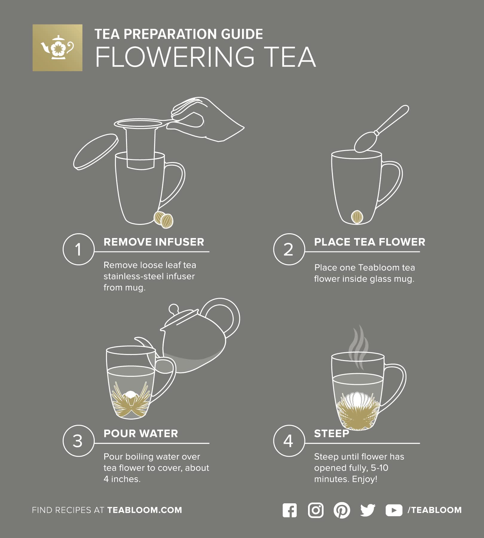 Teabloom Double-Wall Borosilicate Glass Mug with Stainless Steel Infuser and Lid β 15 OZ / 430 ML β 2 Gourmet Tea Flowers Included