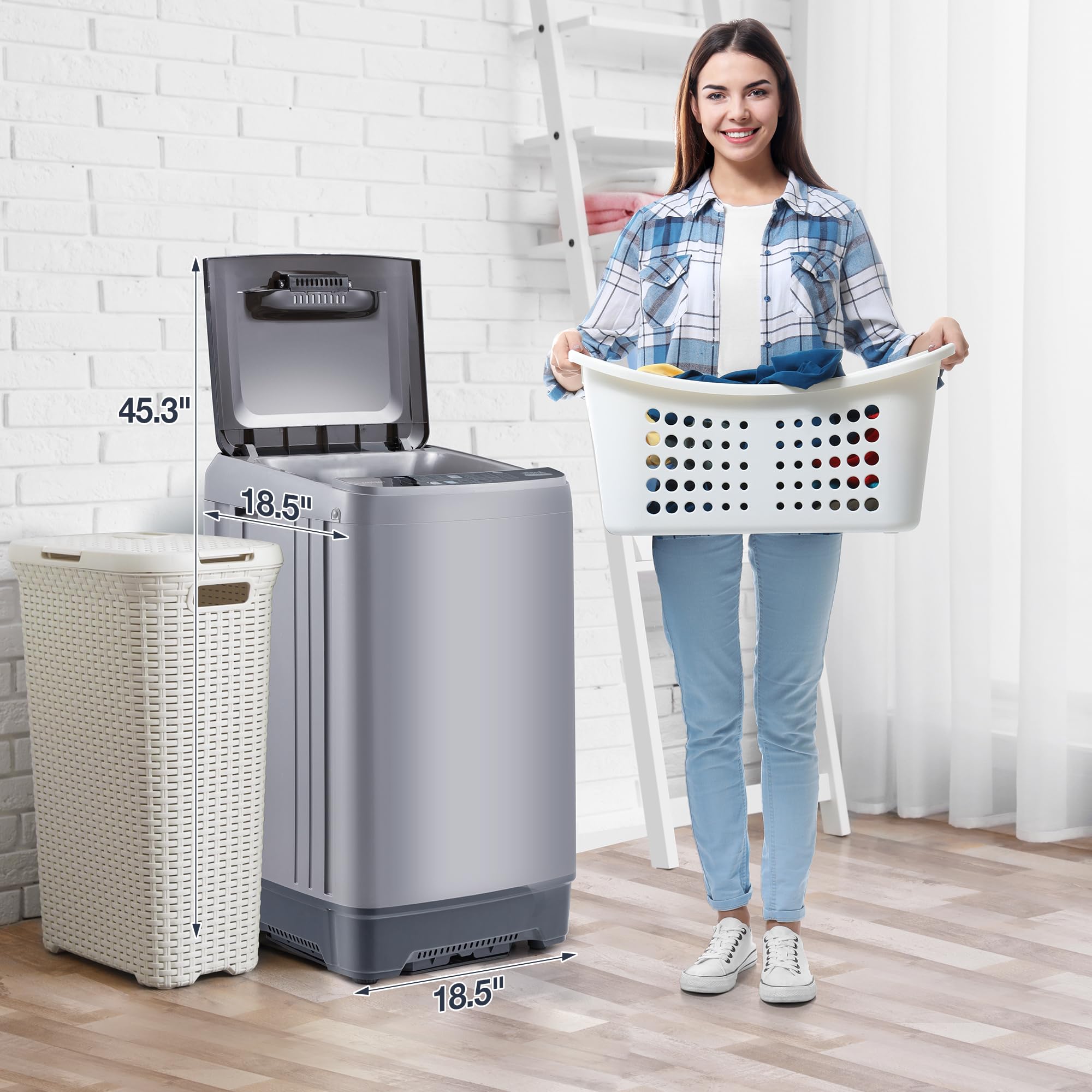 Full-Automatic Portable Washing Machine,2.3 Cu.ft Washer and Dryer Combo,Portable Washer and Spin Dryer with Drain Pump,Small Laundry Washer for Apartment Household RV,10 Wash Program & 8 Water Level,Grey
