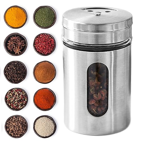 Salt Shaker, 80ml Seasoning Pepper Bottles with Rotary Cap, Stainless Steel Spice Dispenser, Spout Shape Salt Shaker, Salt Grinder and Container for Home Hotels Black Pepper White Pepper and Salts