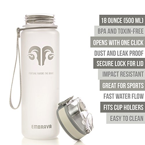 Embrava Best Sports Water Bottle - 17oz Small - Eco Friendly & BPA-Free Plastic - For Running, Gym, Yoga, Outdoors and Hiking - Fast Water Flow, Flip Top, Opens With 1-Click - Leak-proof Lid
