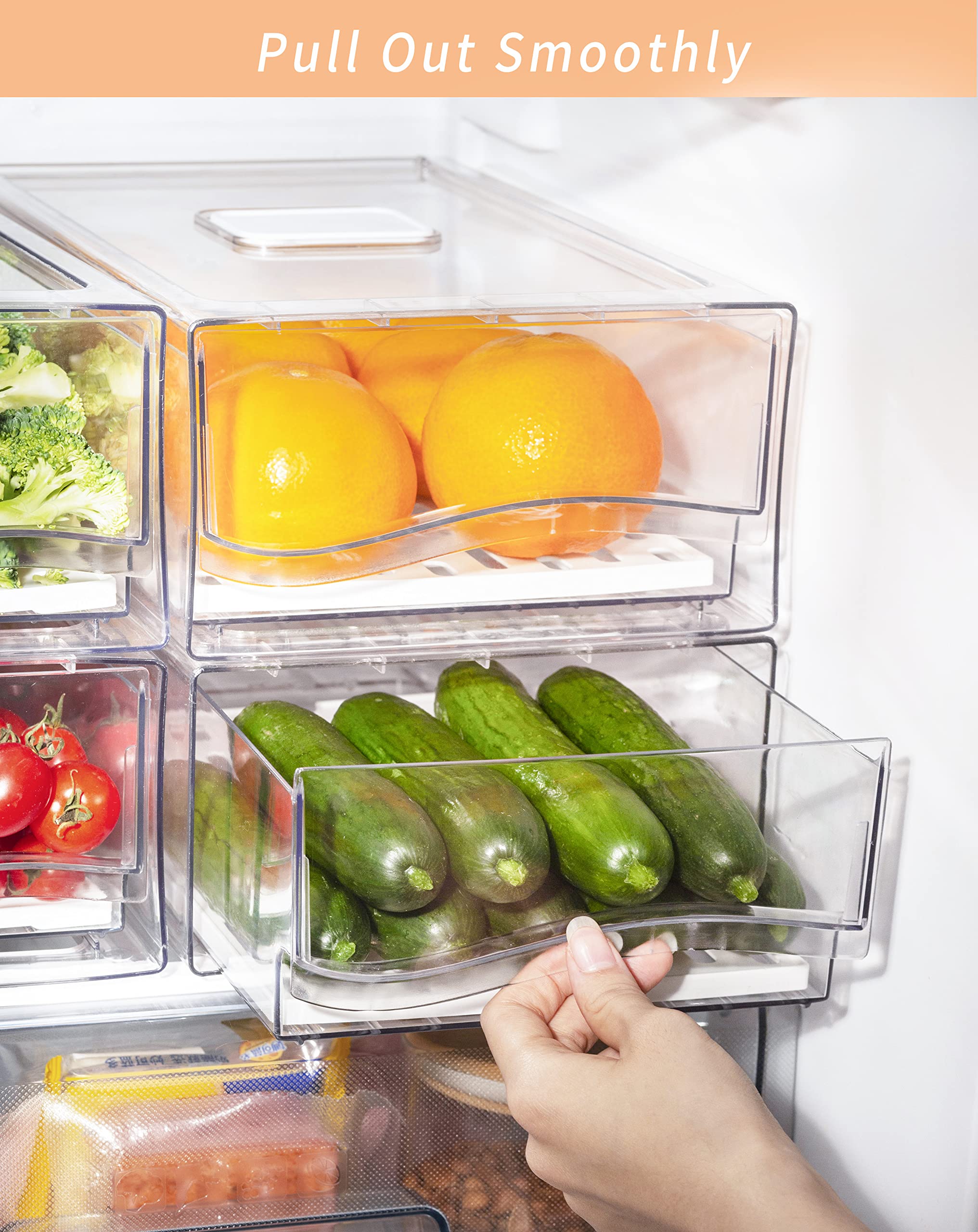 Ornafort 2Pack Clear Fridge Drawer Organizer Stackable Refrigerator Drawers Pull Out Bins Plastic Sliding Home Edit Storage Containers for Bathroom Pantry Cabinet Kitchen,as Gift(Not Dishwasher Safe)