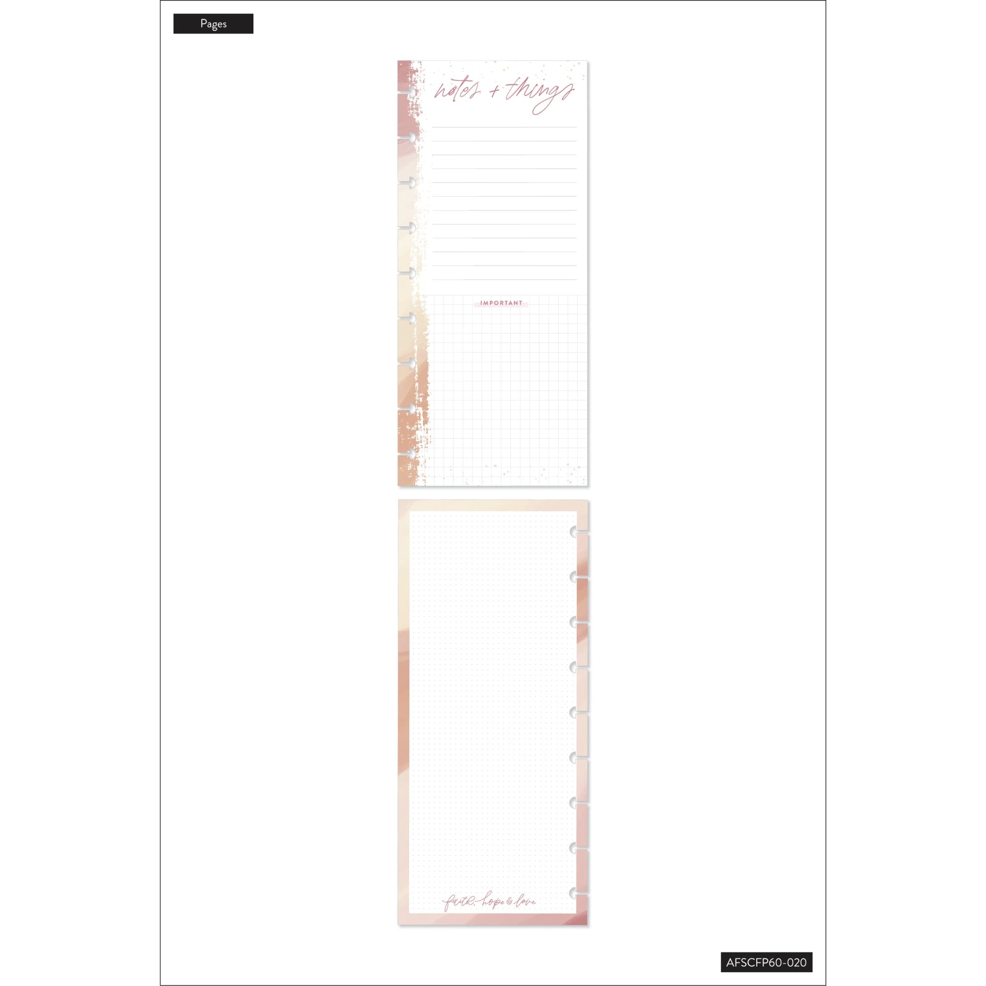 Happy Planner Skinny Classic Half Sheet Filler Paper, 60 Sheets, 4-1/8" x 9-1/4", Notes And Things