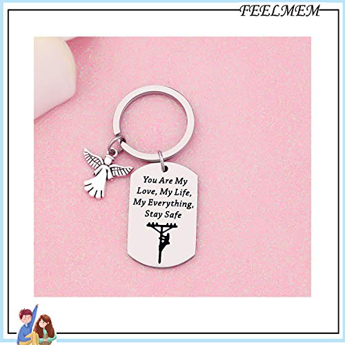 FEELMEM Lineman Prayer Keychain Stay Safe Gift from Lineman Wife Girlfriend Lineworker Electric Cable Lineman Be Safe Gifts