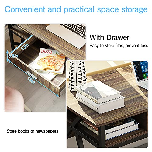 DEWEL Computer Desk with Drawer 47 Inch Home Office Writing Study Desk,Corner Desk with Storage Computer Gaming Desk PC Workstation for Small Space Industrial Style Table Home Office Workstation