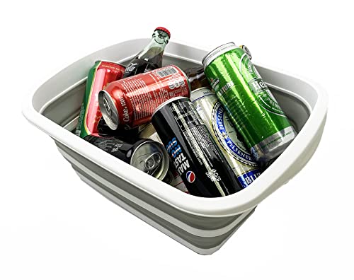 SAMMART 10L (2.6 Gallon) Set of 2 Collapsible Tub-Foldable Dish Tub-Portable Washing Basin-Space Saving Plastic Washtub (Grey + Sage Green)
