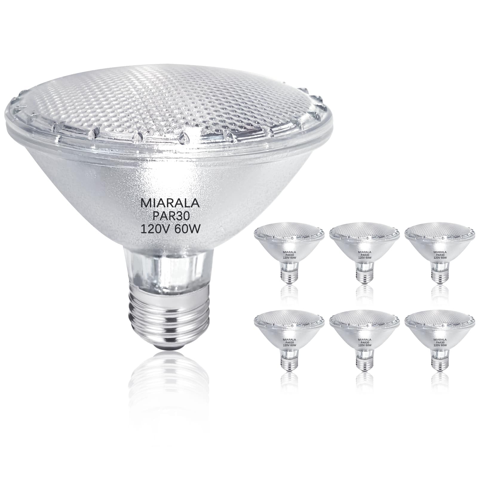 MIARALA PAR30 Short Neck, 6-Pack PAR30 Halogen Flood Light Bulbs 60W 120V, PAR30 Halogen Light Bulbs with E26 Base Dimmable CRI100, Warm White, YX-PAR30-60WS-02US