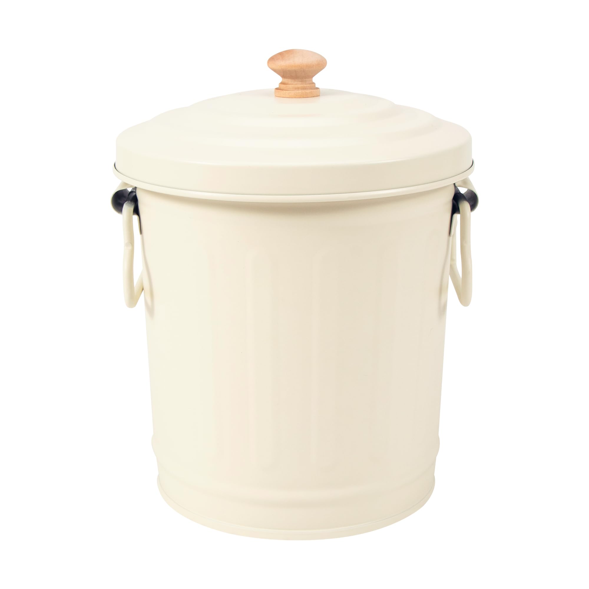 Metal Trash Can with Lid and Handle, Mini Desktop Wastebasket, Trash Tins Garbage Bin, Pencil Holder Pen Cup, Makeup Brush Holder, Mini Metal Flowerpot Bucket Shaped Trash Bin for Home Office(Beige)