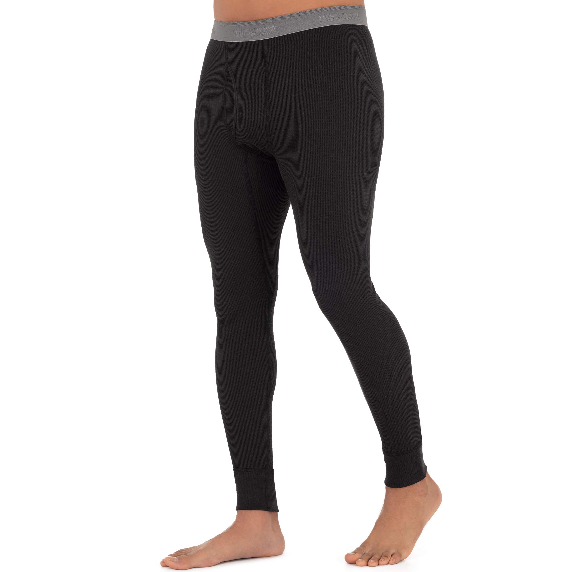 Fruit of the Loom Men's Recycled Premium Waffle Thermal Underwear Long Johns Bottom (1, 2, 3, and 4 Packs), Black/Greystone Heather, Medium