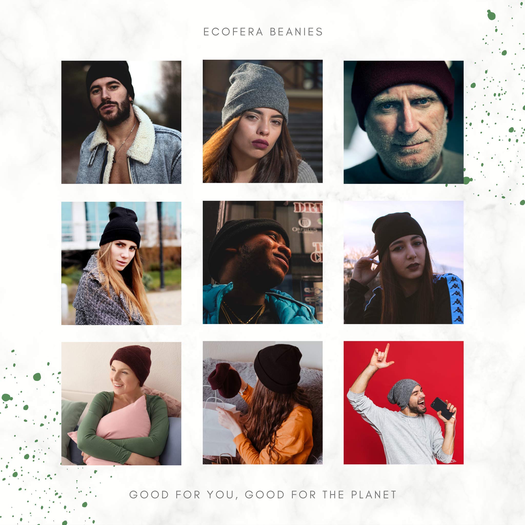 Ecofera Eco-Friendly Knit Beanie Toboggan Hat for Men & Women (Black)