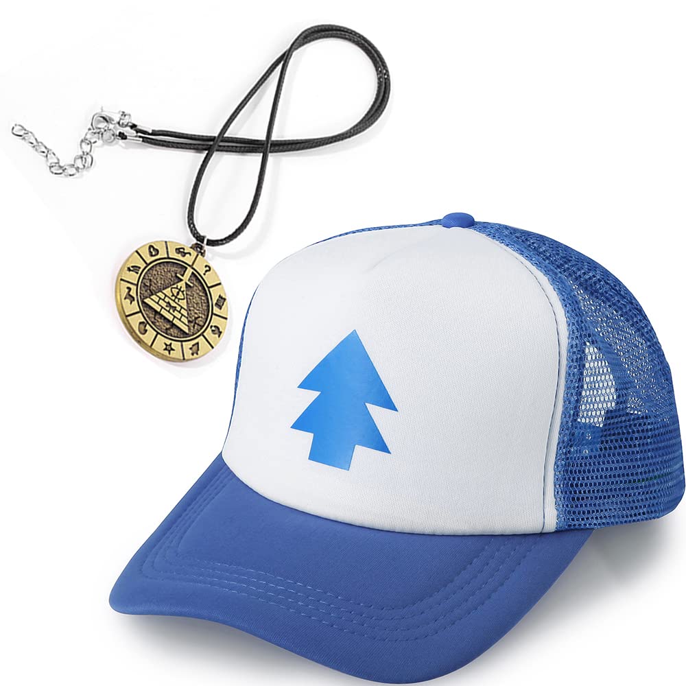 EIKOU Gravity Falls Mabel's Hat Pink Dipper's Hat Pink Dipper Aqua Blue Pine Hat Embroidered【Come with The Necklace】 (Pink)