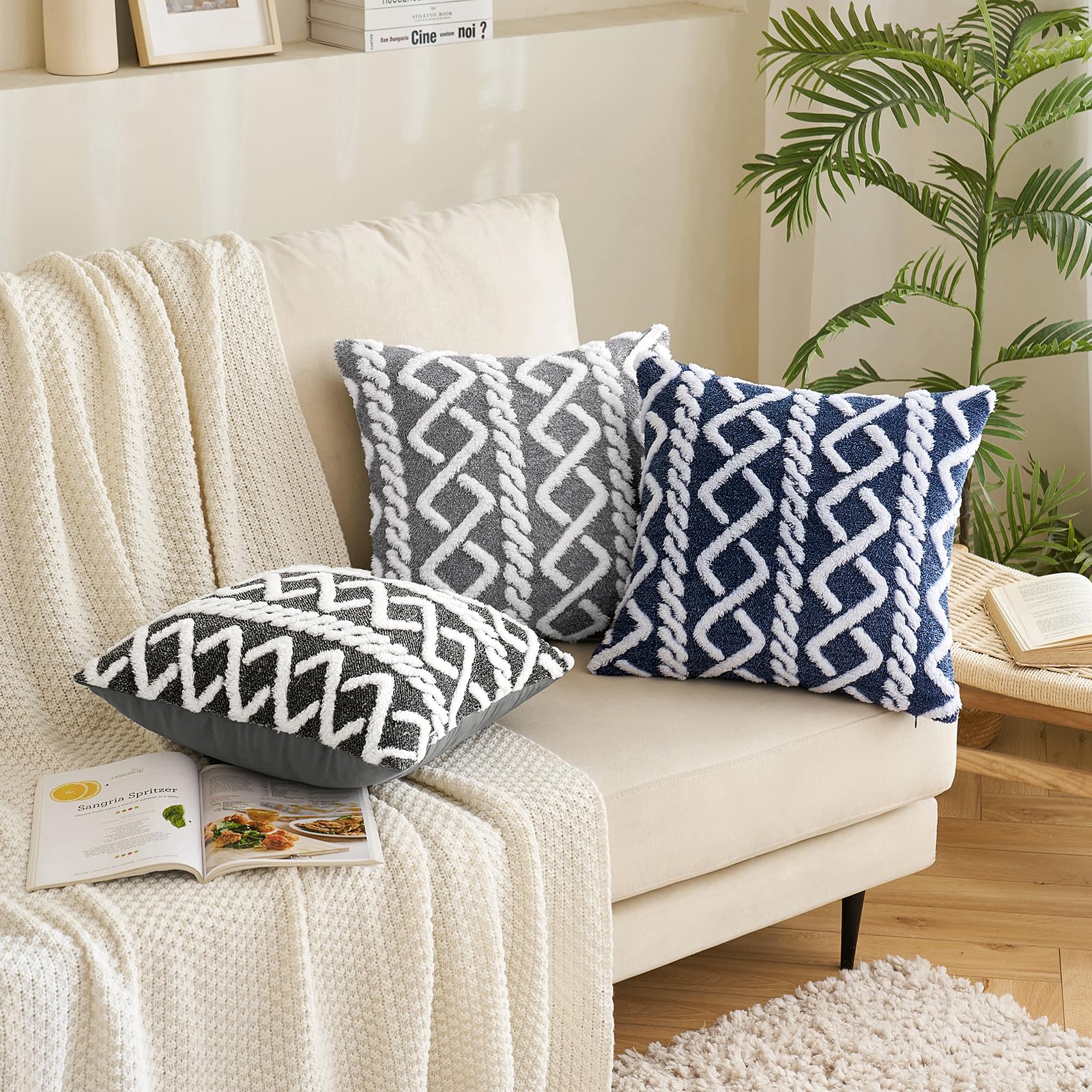 EMEMA Decorative Faux Wool Throw Pillow Covers Soft Plush Fuzzy Short Fleece Rectangle Cushion Covers Solid Pillowcases for Couch Bed Sofa Living Room Pack of 2, 12x20 Inch Cream Beige