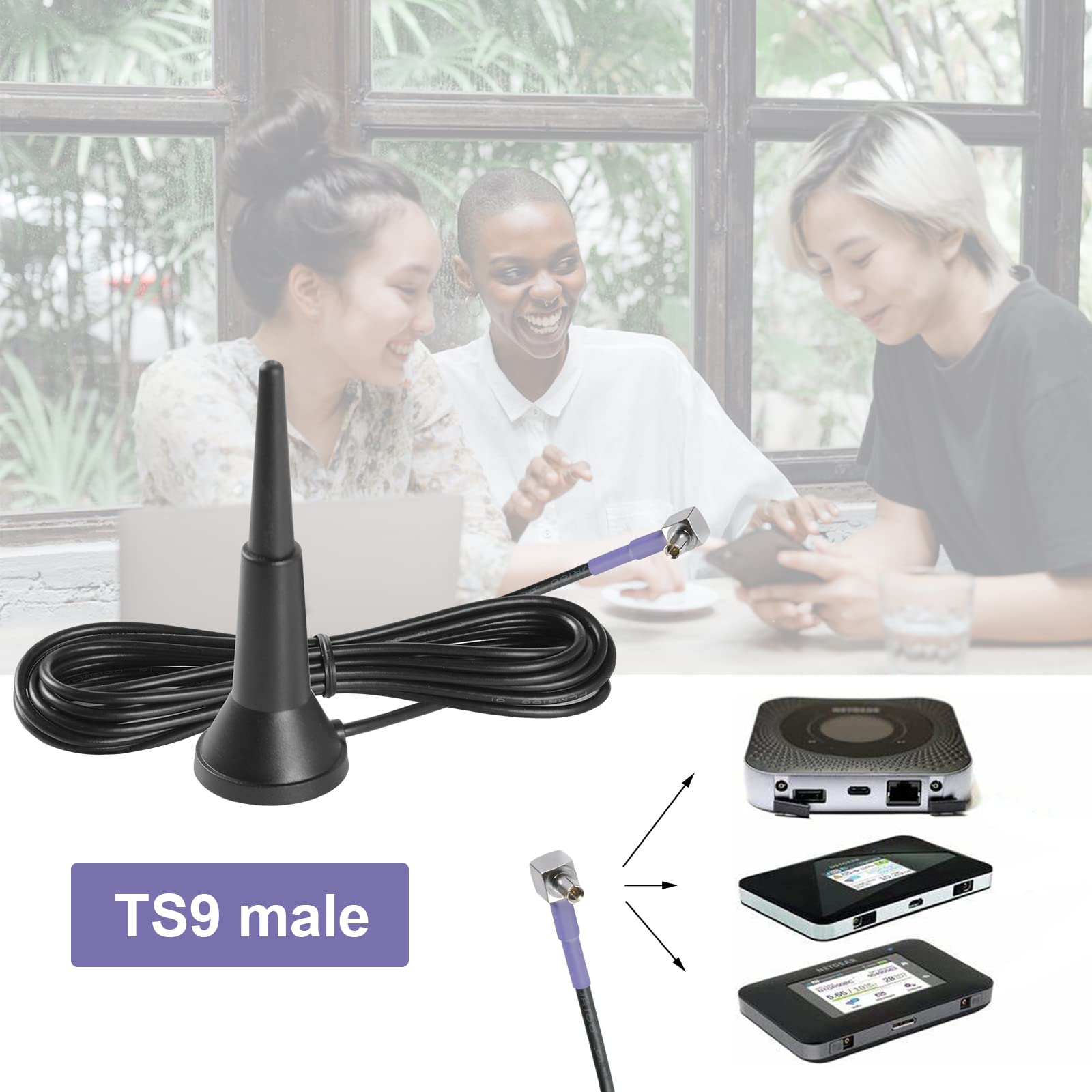 Dual TS9 External Magnetic Base Cellular Mimo Antenna (2-Pack) for Verizon AT&T T-Mobile Netgear Nighthawk M1 MR1100 LM1200 Verizon Jetpack 8800L Sprint 4G LTE Mobile Hotspot MiFi Router, Eifagur