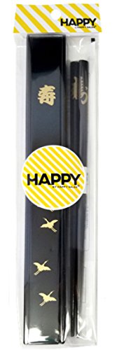Happy Sales HSKS1/B, Japanese Black Chopsticks Set with Case - Crane Design Black