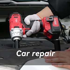 Excited Work 20V Brushless Impact Wrench with 1/2inch 4 Pcs Impact Wrench Socket Set,370 Ft-lbs(500Nm) High Torque,4.0Ah Li-ion Battery Tire Nut Removal Cordless Power Tool