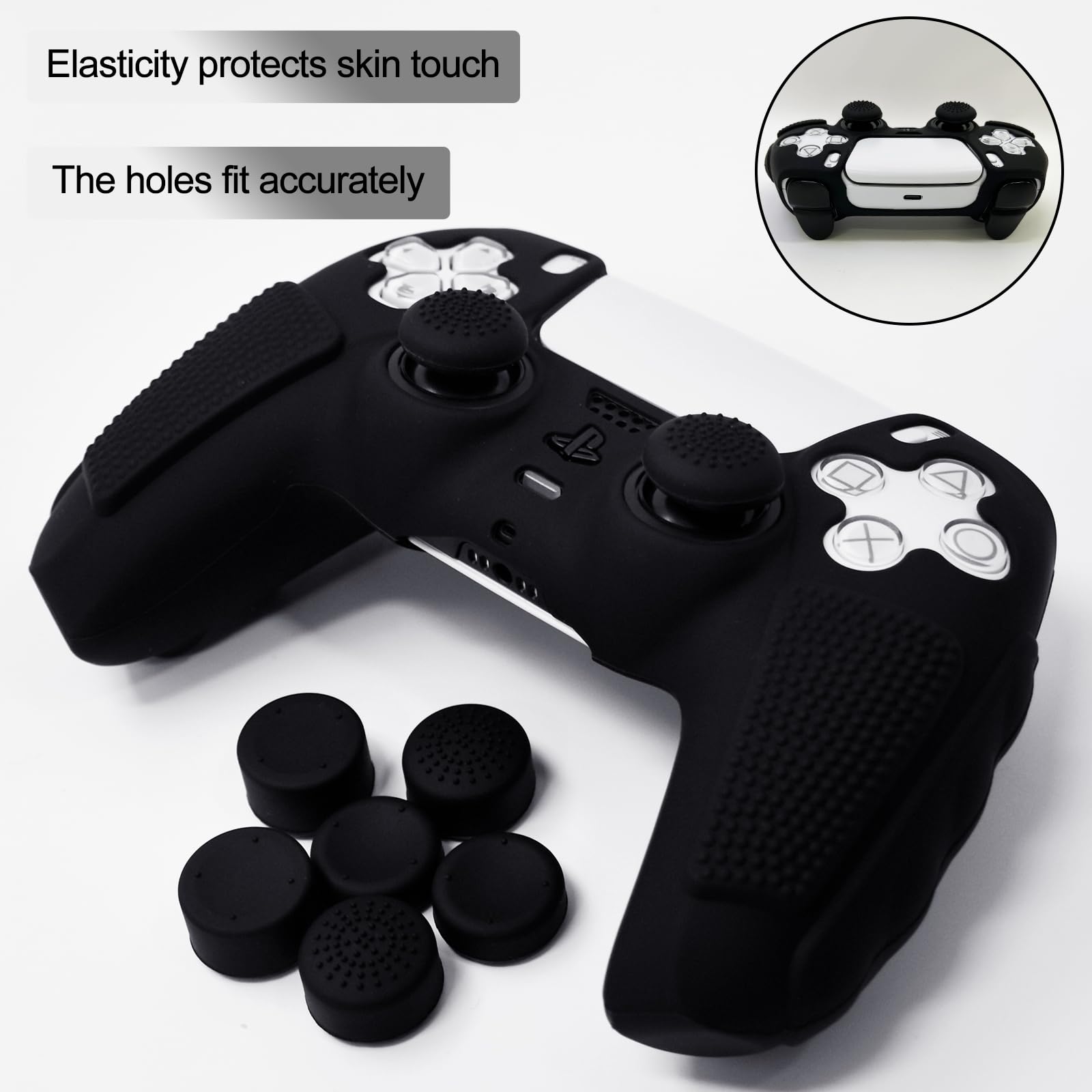 HLRAO Laser Engraved Dragon Silicone Case Skin Case (Radiation) for PS5 Controllers x 1 with Laser Dragon Thumb Grips x 2.