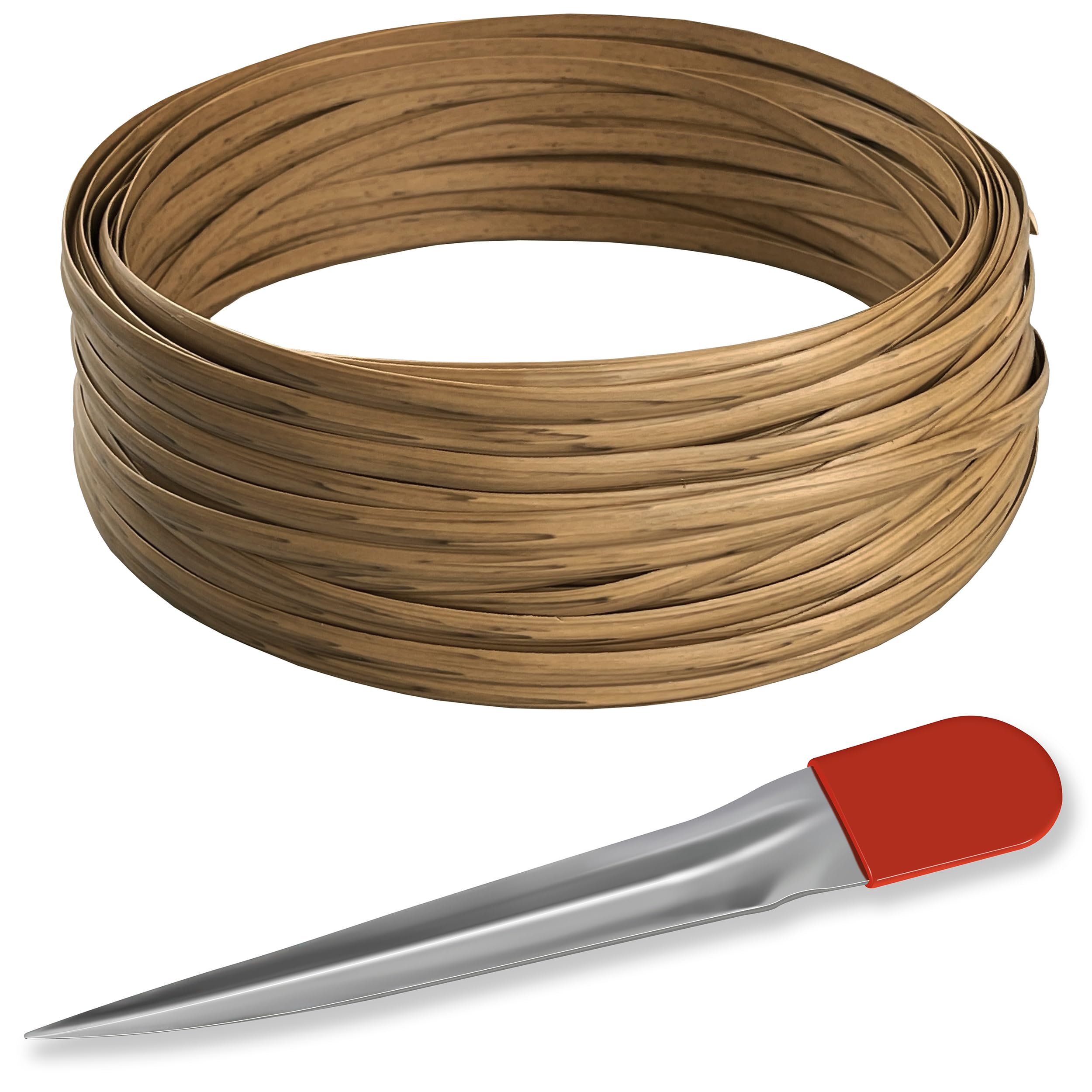 Laphivieh 520 Ft Light Wood Grain Plastic Wicker Repair Kit with Stainless Steel Weaving Tool, Plastic Rattan Material for Patio Rattan Furniture Repair Replacement Supplies