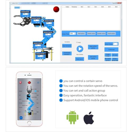 LewanSoul Robotic Arm Kit 6DOF Programming Robot Arm with Handle PC Software and APP Control with Tutorial
