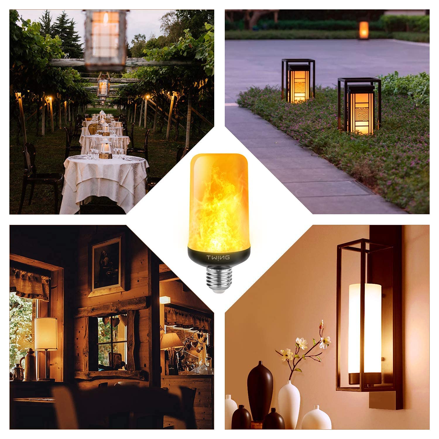 Dyforce Christmas Light Bulbs, 6W 4 Modes E26/E27 Base Flickering Fire Light Bulbs with Gravity Sensor, Flame Light Bulbs for Indoor Outdoor Decorations - 4 Pack