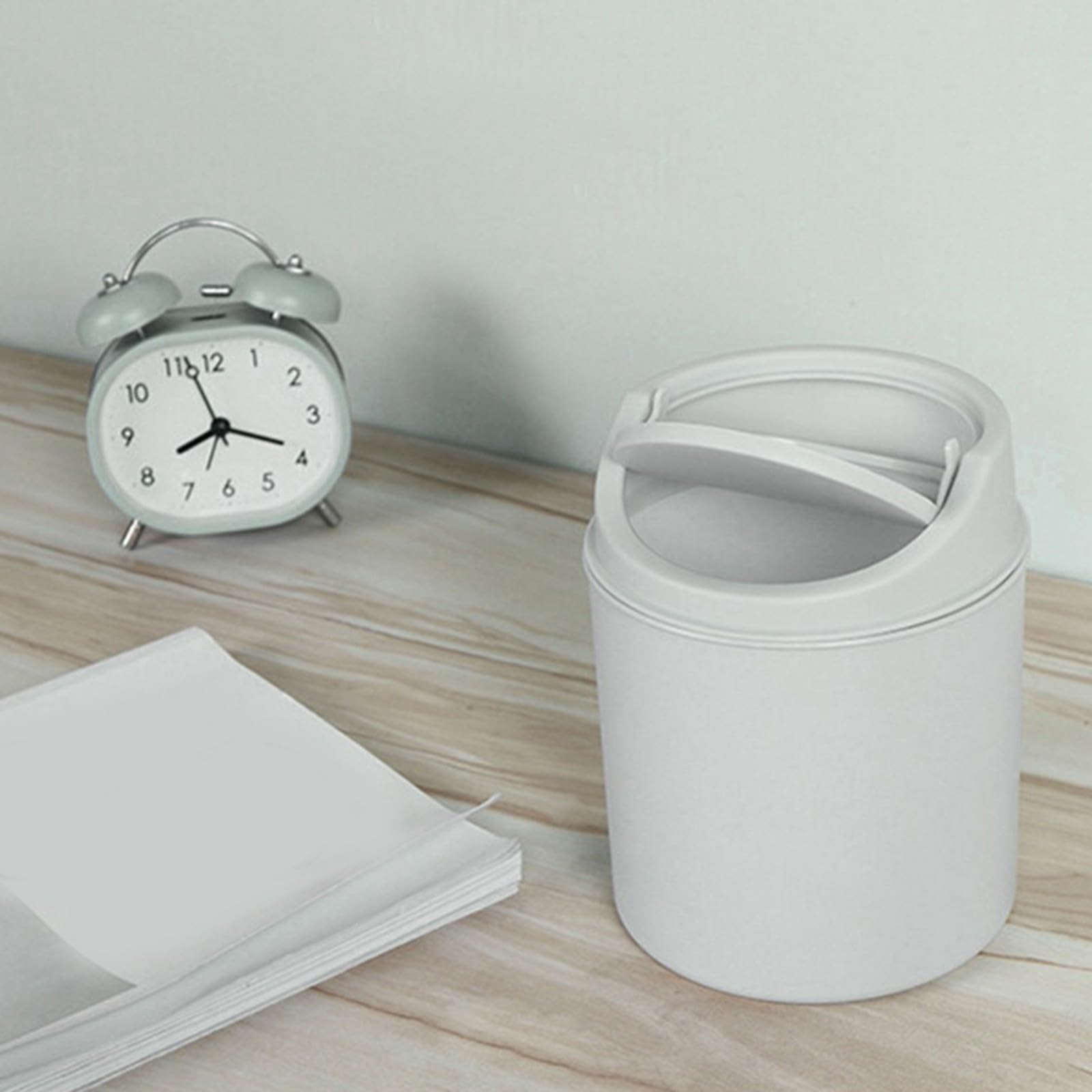 luezkyoig Desktop Trash Can 4.9 * 6.3 inch Mini Trash Can Waste Paper Basket Dustbin Can with Swing Lid for Office Kitchen Bedroom Bedside Table Vanity Living Room Dining Table Small Bbjects Storage