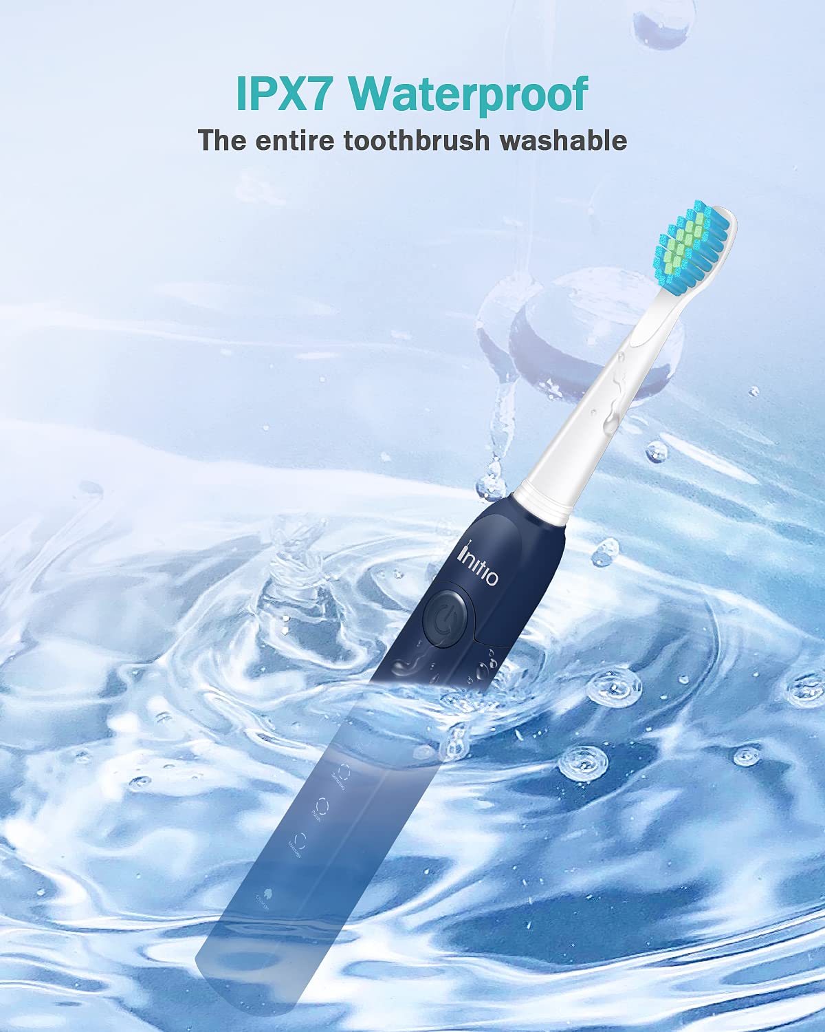 Initio Sonic Electric Toothbrush for Adults Rechargeable Toothbrush with Smart Timer 5 Modes 3 Brush Heads 40,000 VPM Motor Whitening Power Toothbrush IT959 (Navy Blue)