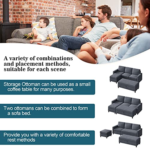 JY QAQA Convertible Sectional Sofa Couch with Long Storage Ottoman,L-Shaped Modular Couch with Modern Linen Fabric Wide Reversible Chaise for Small Space