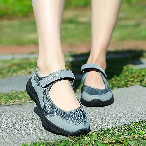 Fululuer Women's Breathable Mary Jane Shoes Buckle Casual Walking Slip On Sneakers Air Cushion Nurse Shoes Comfortable Mesh Velcro Walking Shoes Outdoors Lightweight Breathable Slip On Sneakers