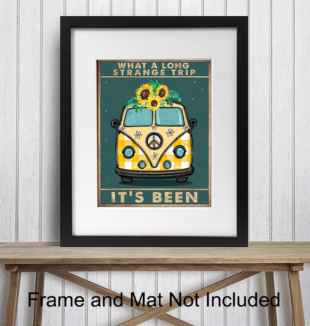 Hippie Room Decor - Boho-chic Camper Wall Art - Yellow Sunflowers Wall Decor - Retro Wall Decor - Positive Saying Quotation - Birthday decoration - Hippy Decor - 1960s 60s Wall Decor - Surfer Bus 8x10