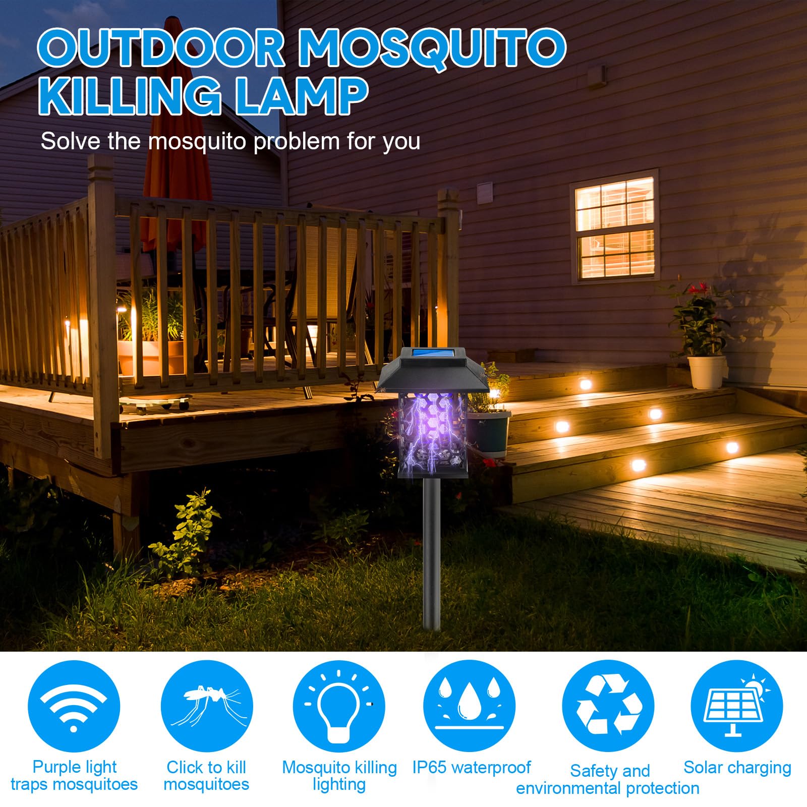 Qualirey 4 Pcs Solar Bug Zapper Outdoor Waterproof Mosquito Zapper Outdoor Mosquito Killer Lamp for Indoor Garden Patio Backyard Use Insect Fly Pest Mosquito Repellent, Purple and White Light