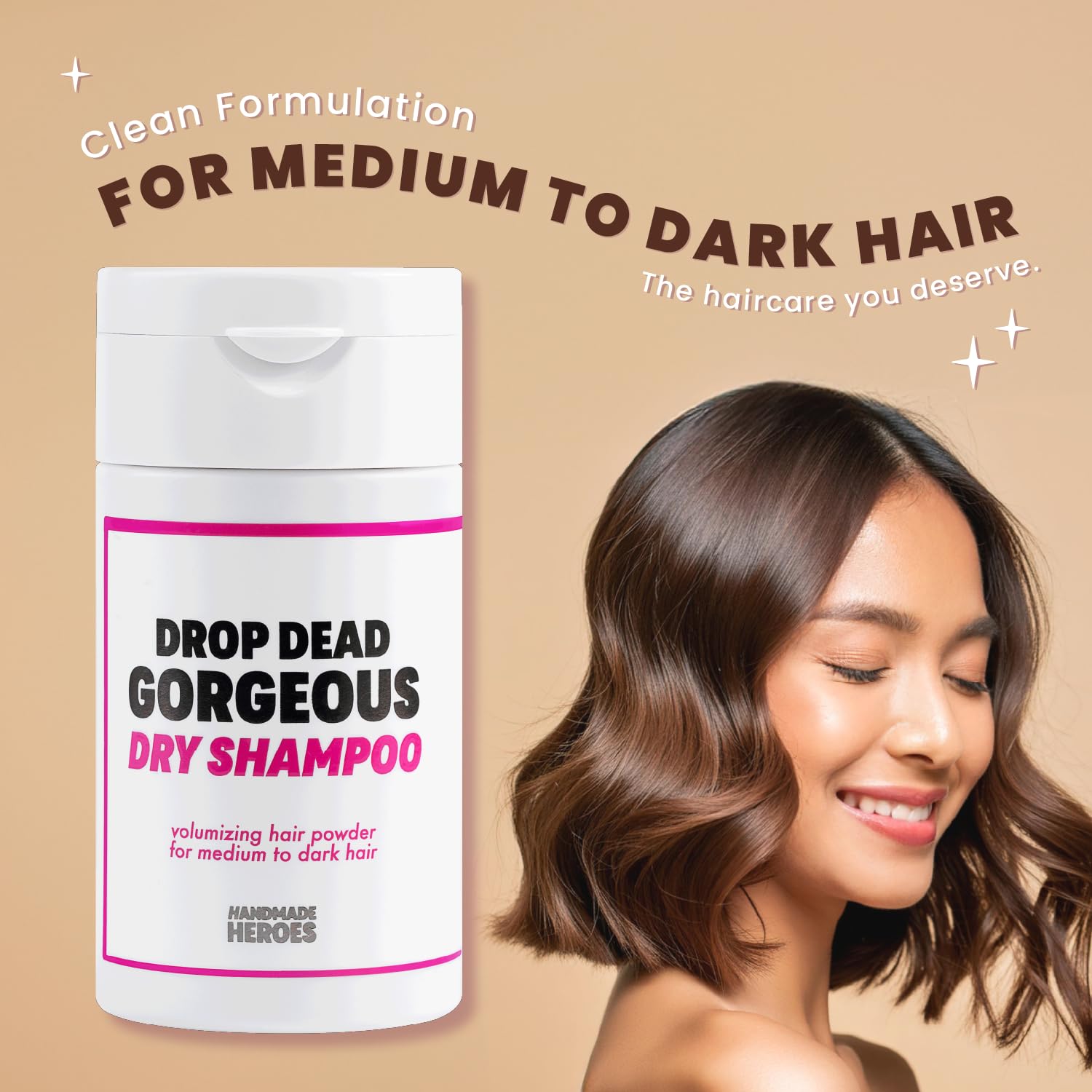 Dry Shampoo Volume Powder and Brush Natural Clean and Vegan Ingredients Sustainable Beauty For Medium and Dark Hair.