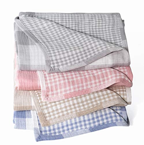 StyleChic Cotton Muslin Throw Blanket with Buffalo Check Pattern, Vintage Indoor and Outdoor Use, Reversible and Breathable Fabric for Yard Picnics, Bedding or Chair Cover, Blue
