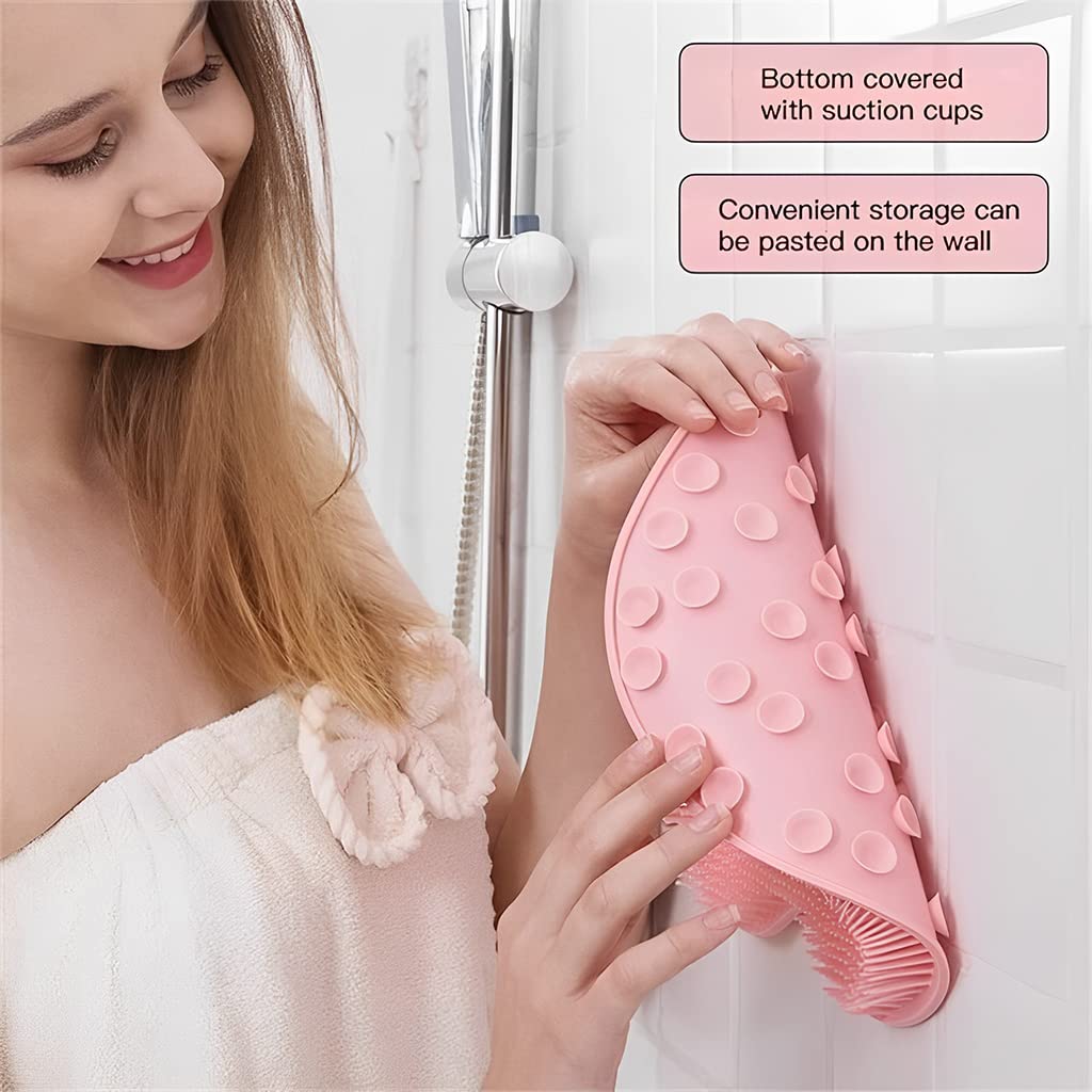 IHOUZE Shower Foot & Back Scrubber, Wall-Mounted Scrubber with Suction Cups, Silicone Bath Massage Cushion Brush, Massager Mat, Gentle Exfoliating and for All Kinds of Skin Gray