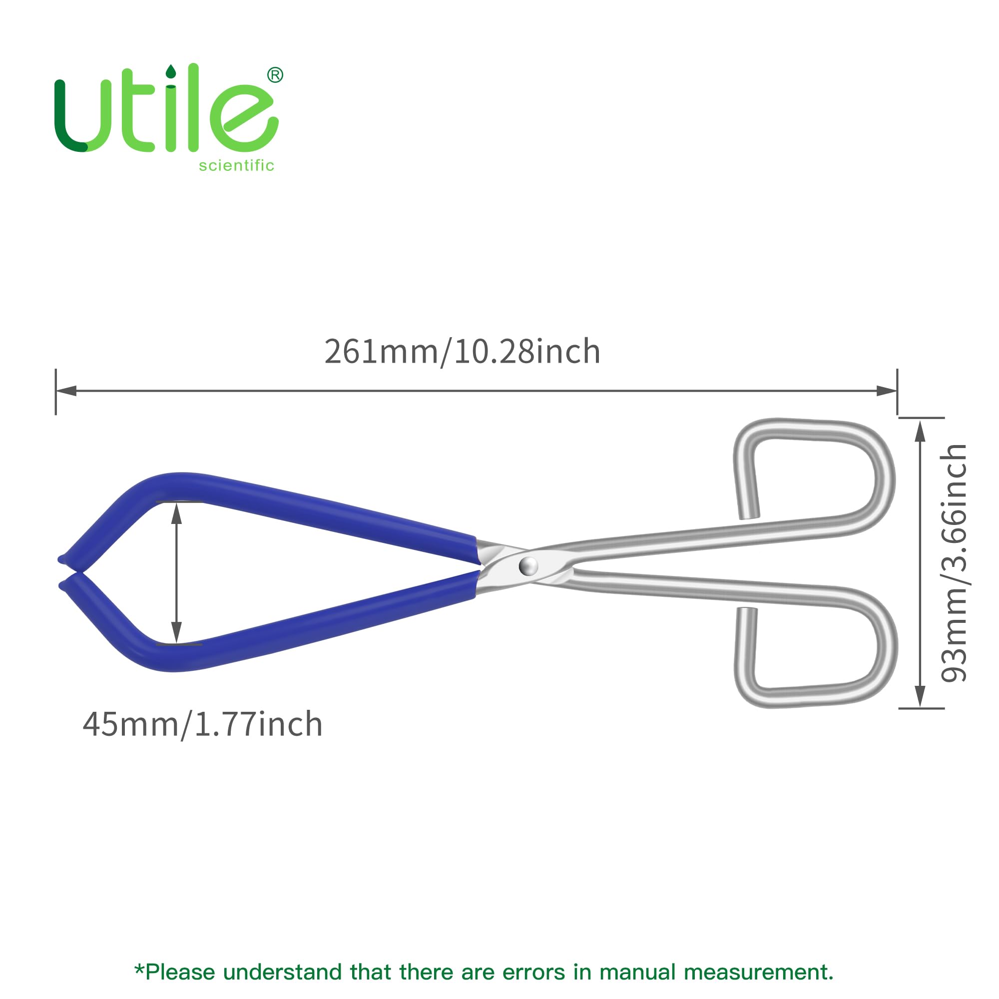 Utile Lab Beaker Tongs, Made of Mild Steel, with Chrome Plated Surface and Blue PVC Overmolding Cover, Laboratory Clamps for 50ML-2000ML Beakers, 4030.0903.1