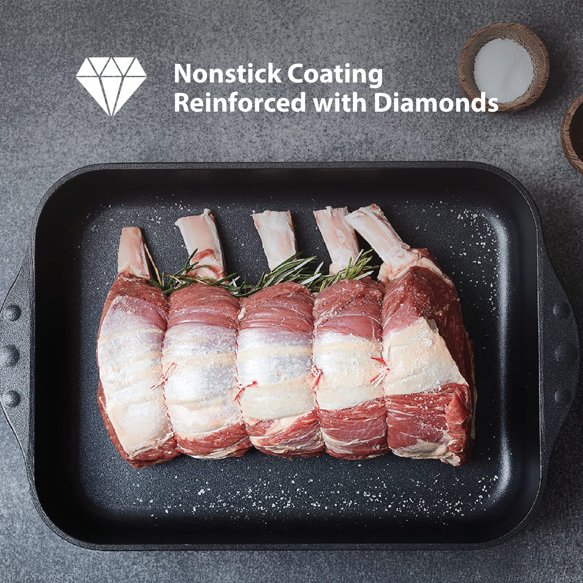 Swiss Diamond 14"x10.25" 5.5Qt Large Roasting Pan HD Nonstick Diamond Coated Aluminum Dishwasher/Oven Safe