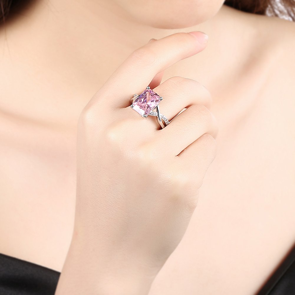 DUANMEINAD Swarovski Crystal Rings For Women Size 6-9 - White Gold Plated Pink Zircon Ring (7)