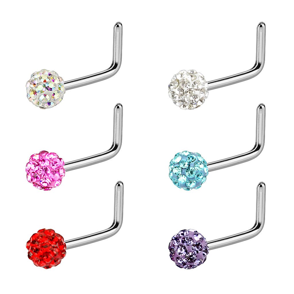 Dynamique 20g Ferido Ball 316L Surgical Steel L Bend Nose Ring (Aurora Borealis)