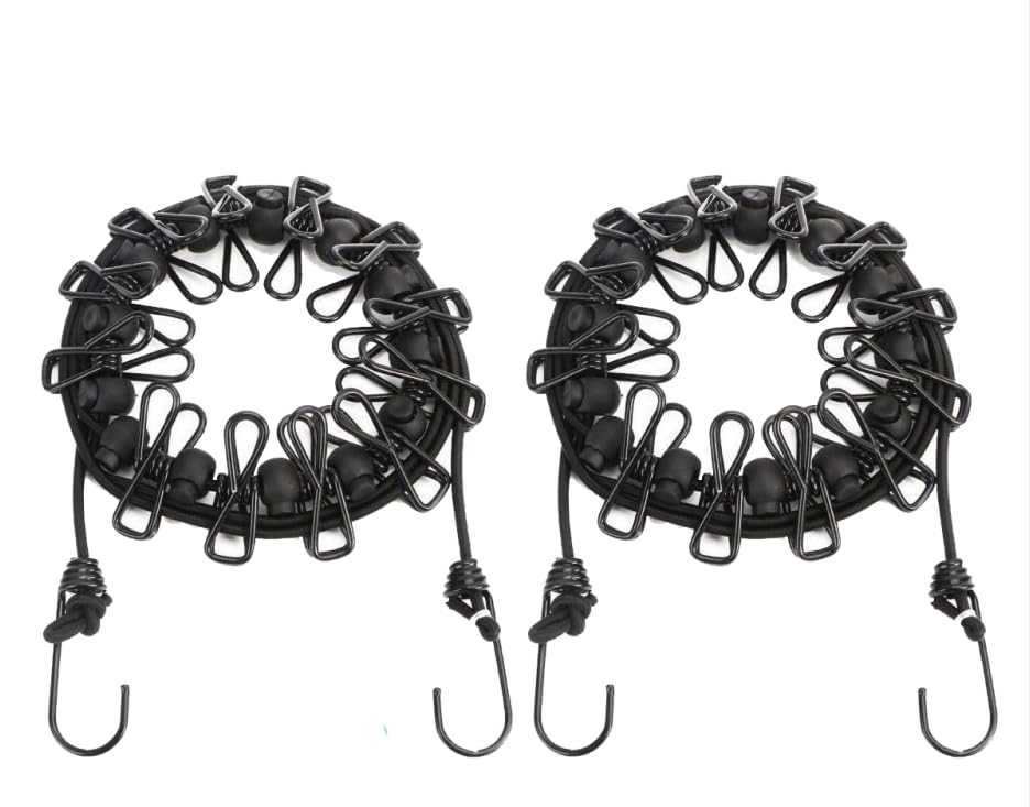 LUKEYLAND Portable Travel Clothesline,Adjustable Elastic Travel Camping Clothes line with 12 PCS Clips and 14 Positioning Clasp Windproof Clothesline Travel Camp(2pcs)