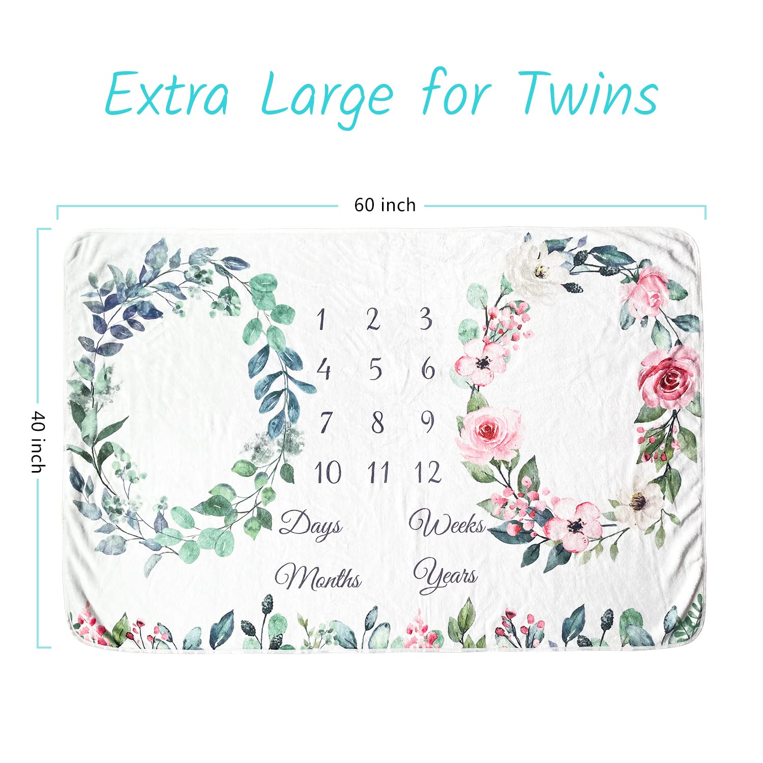 Vlokup Twins Baby Milestone Blanket for Boys & Girls, Premium Flannel Photography Background Prop Blankets, Neutral Boho Floral…