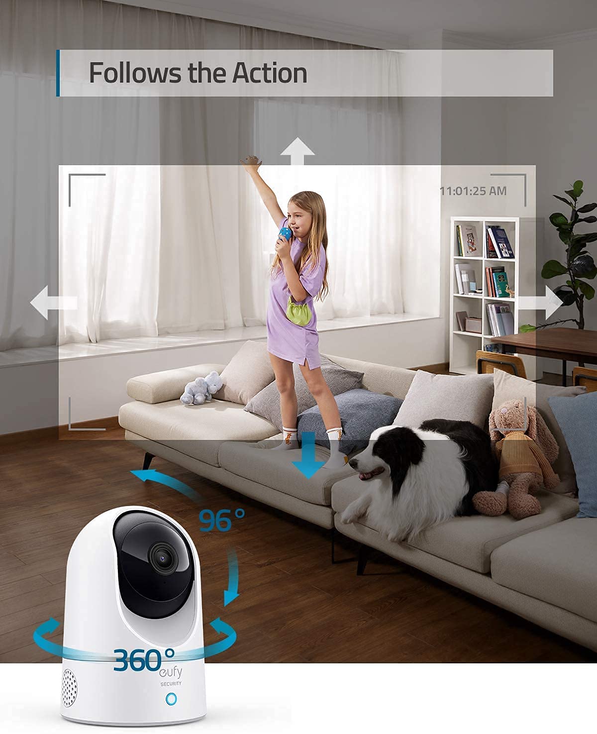 eufy Security Solo IndoorCam P24, 2K Security Indoor Camera Pan & Tilt, Plug-in Security Indoor Camera with a 32GB microSD Card, Human & Pet AI (Renewed)