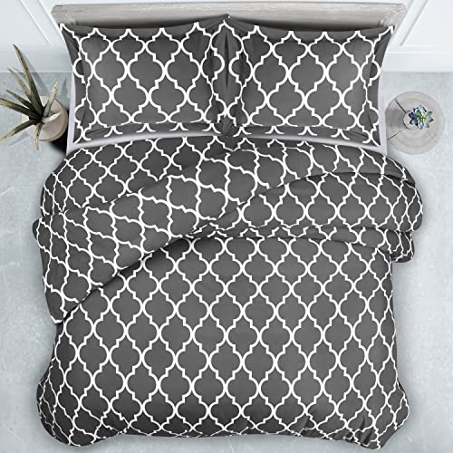 Utopia Bedding 1 Duvet Cover with 2 Pillow Shams - 3 Pieces Comforter Cover with Zipper Closure - Ultra Soft Brushed Microfiber, 90 X 90 Inches (Queen Size, Quatrefoil Grey)
